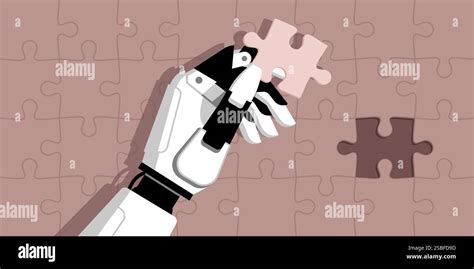 Humanoid Ai Robot Completing A Jigsaw Puzzle He Is Holding The Correct