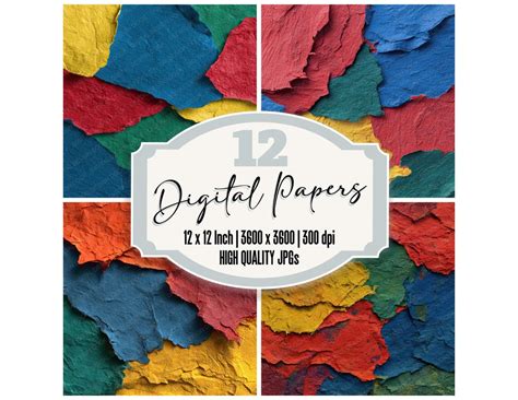12x Construction Paper Digital Paper Torn Texture Junk Journal Paper