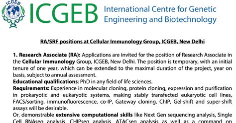 Icgeb Immunology Rasrf Openings