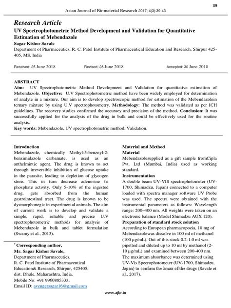 uv spectrophotometric method development and validation for