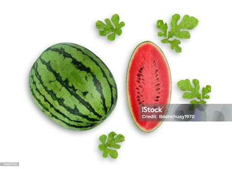 전체 및 흰색 배경 평면 평신도 상단보기에 고립 된 잎과 수박 과일을 슬라이스 0명에 대한 스톡 사진 및 기타 이미지 0명 건강한 식생활 과당 Istock
