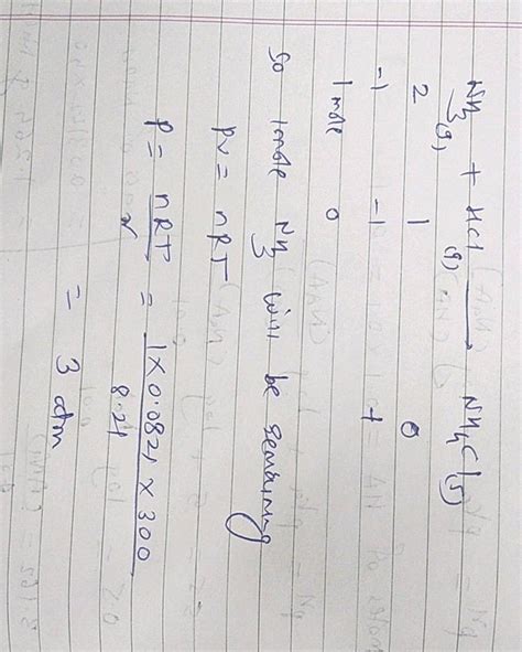 Q Moles Of Nh Gas And Mole Of Hcl Gas Are Taken In A Container Of Capacity L K