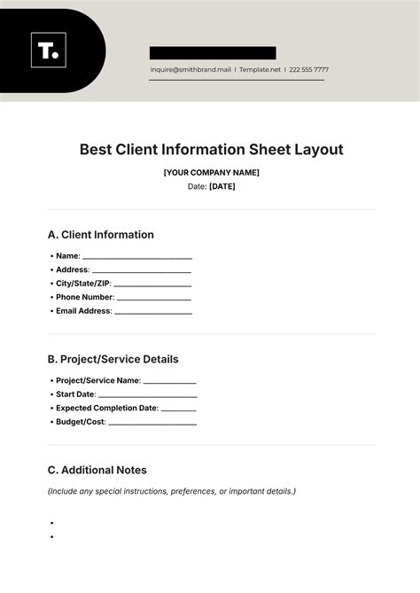 Free Best Client Information Sheet Layout Template To Edit Online