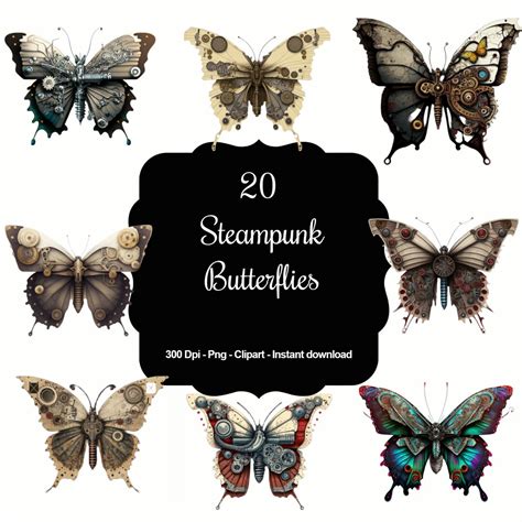 20 Steampunk Butterflies Clipart Png Instant Download 300 Dpi