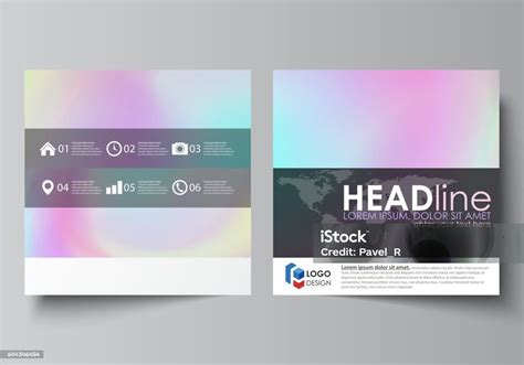 사각형 디자인 책자에 대 한 비즈니스 템플릿 플라이어 커버 전단지 추상적인 벡터 레이아웃 홀로그램 홀로그램 효과 파스텔 색상에 배경 흐리게 화려한 패턴 초현실적인 텍스처