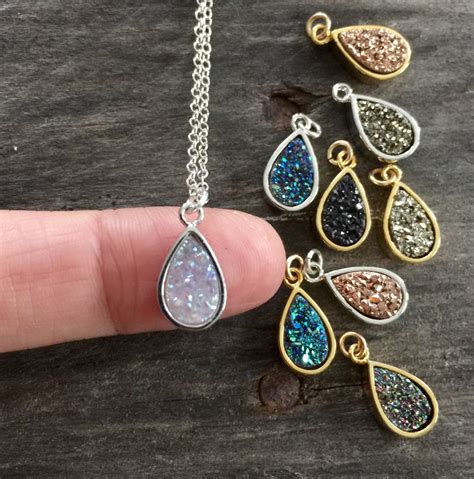 Druzy Necklace Drusy Necklace Druzy Drop Necklace Rose Gold Etsy