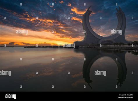 Lusail Qatar September 2 2022 Katara Twin Tower Hotel Morning View Lusail Marina Park Doha