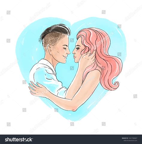 Love Wins Romantic Lesbian Couple Kissing 库存插图 1041780067 Shutterstock
