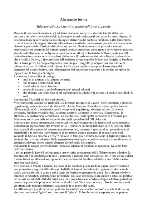 Riassunto Educare Alladozione Docsity