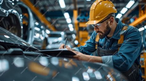 Automotive Engineer Inspecting Car Assembly Line And Control Car Assembly Standards In