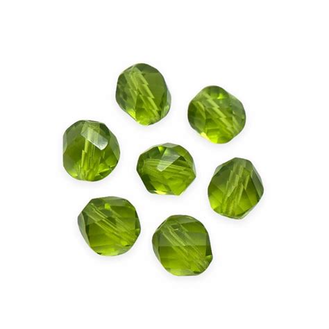 Czech Glass Faceted Helix Twisted Round Beads 20pc Translucent Olivine