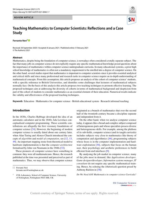 Pdf Teaching Mathematics To Computer Scientists Reflections And A