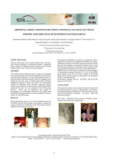 Pdf Abdominal Aortic Aneurysm Treatment Minimally Invasive Fast