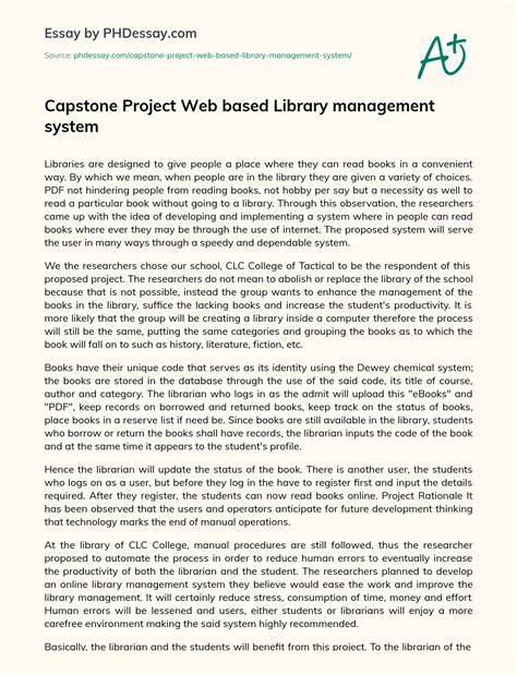 Capstone Project Web Based Library Management System Thesis And