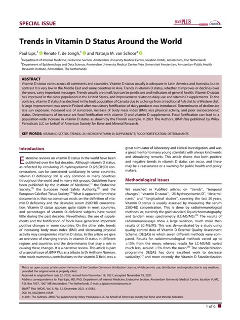 Trends In Vitamin D Status Around The World 2021 Pdf Vitamin