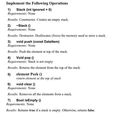 Solved Implement The Following Operations 1 Stack Int