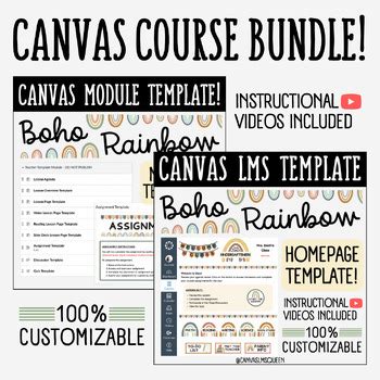 Canvas LMS Template COURSE BUNDLE Boho Rainbow 100 Customizable