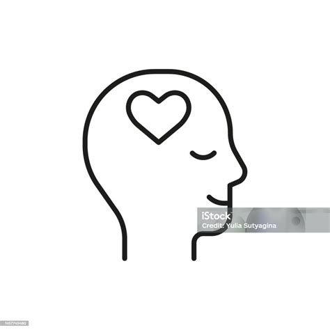 사랑의 마음 정신 건강 선 아이콘이 있는 머리 프로필 자기 사랑 느낌으로 얼굴 마음의 만족 심리학 벡터 그림 아이콘에 대한 스톡