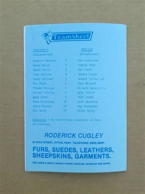 FOLKESTONE FC V RUISLIP 31 8 1987 BEAZER HOMES LEAGUE NON LEAGUE