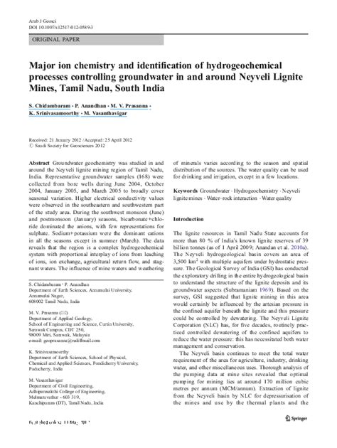 Pdf Major Ion Chemistry And Identification Of Hydrogeochemical