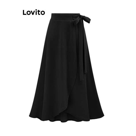 Lovito Casual Plain Lace Up Split Front Skirts For Women Lnl54275