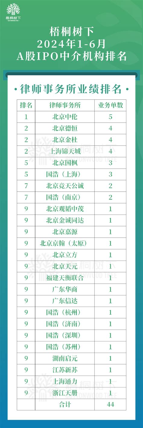 中国a股2024年上半年ipo中介机构排名（保荐律所审计）ipo新浪财经新浪网