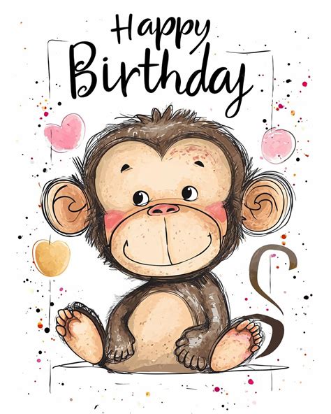 A Birthday Card For A Monkey With The Words Happy Birthday On It