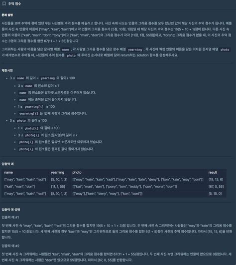 프로그래머스 Lv1 추억 점수 Python