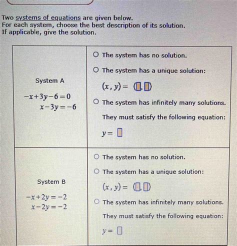 Solved Two Systems Of Equations Are Given Below For Each Chegg Com