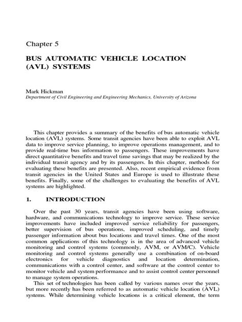 Bus Automatic Vehicle Location Avl Systems Pdf