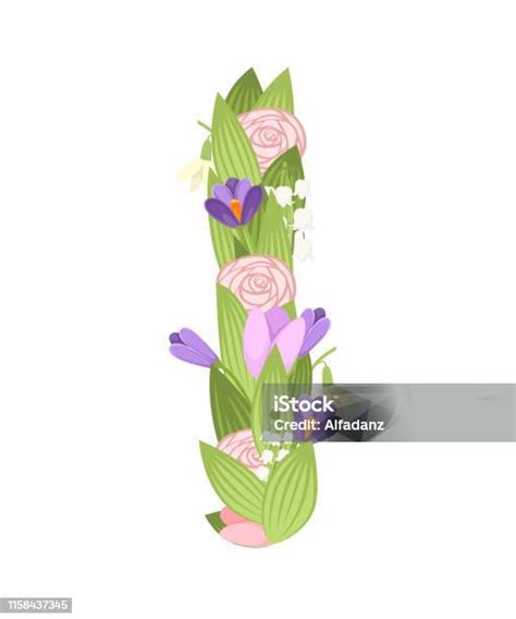 나는 편지 만화 꽃 글꼴 디자인입니다 꽃과 나뭇잎 편지입니다 흰색 배경에서 격리된 플랫 벡터 그림 개화기에 대한 스톡 벡터 아트 및 기타 이미지 Istock