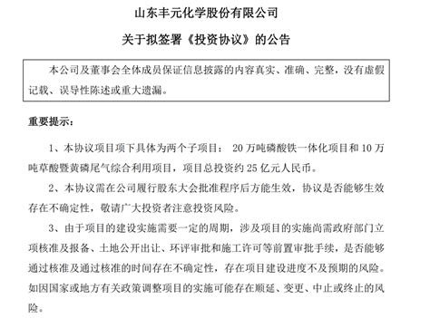 125亿！丰元股份计划投建锂电池正极材料一体化项目