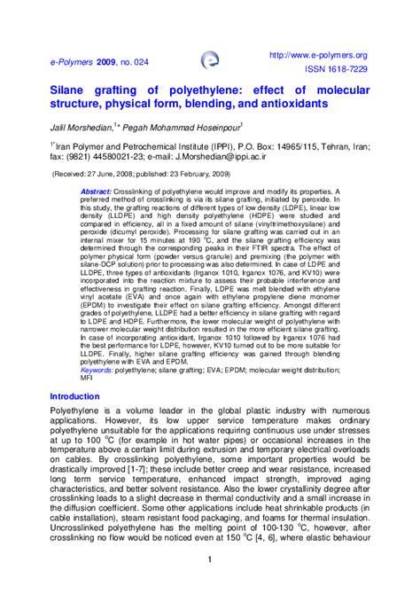 Pdf Silane Grafting Of Polyethylene Effect Of Molecular Structure Physical Form Blending