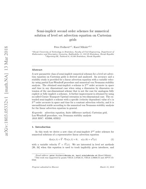 pdf semi implicit second order schemes for numerical solution of