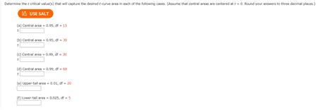 Solved Determine The T Critical Value S That Will Capture Chegg
