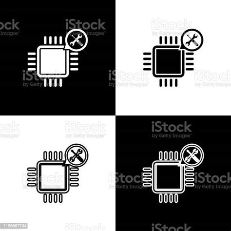 흑백 배경에 드라이버와 렌치 아이콘이 분리된 프로세서를 설정합니다 조정 서비스 설정 유지 보수 수리 고정 벡터 일러스트레이션 Cpu에 대한 스톡 벡터 아트 및 기타 이미지