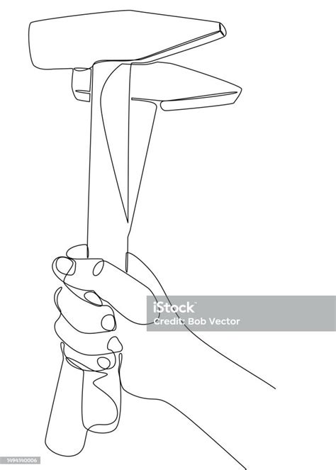 하나의 연속 해머 라인 가는 선 그림 벡터 작업 도구 개념입니다 등고선 그리기 창의적인 건설 산업 아이디어 설명서에 대한 스톡