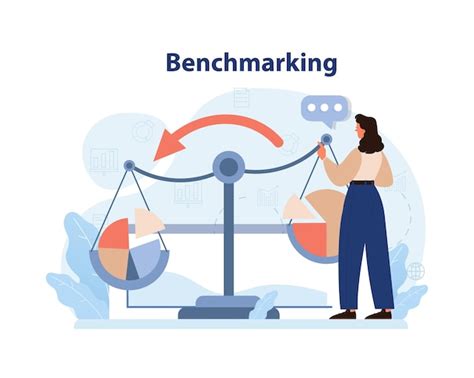 Premium Vector Benchmarking Concept Woman Analyzing Data On Scales