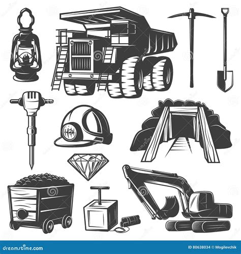 Mining Industry Elements Set Stock Vector Illustration Of Black