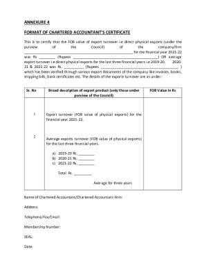 Fillable Online CA Certificate Format For Export Turnover Performance Fax Email Print PdfFiller