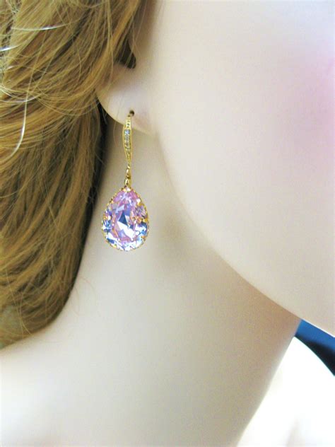 Bridal Blush Pink Teardrop Earrings And Necklace T Set Swarovski