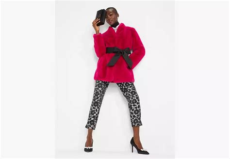 Bow Waist Faux Fur Coat Kate Spade New York