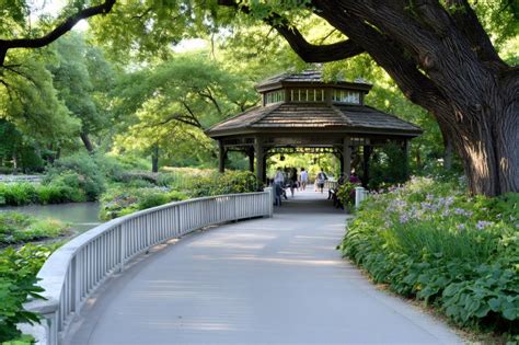 Tourists Walking Toward Gazebo In Park With Curved Path And Flowers Stock Illustration
