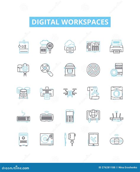 Digital Workspaces Vector Line Icons Set Digital Workspaces Virtual Collaborative Cloud
