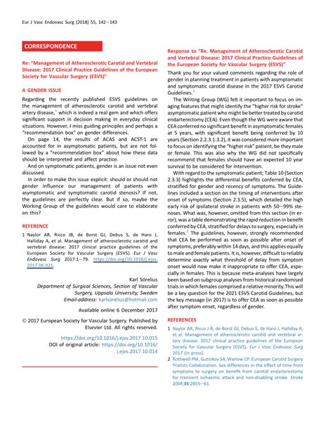 Pdf Response To Correspondence Regarding The 2017 Esvs Carotid And Vertebral Artery Guidelines