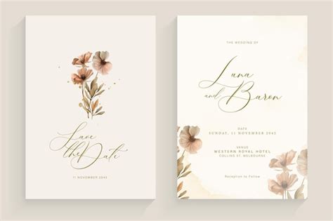 Premium Vector Aesthetic Wedding Invitation Template With Flower