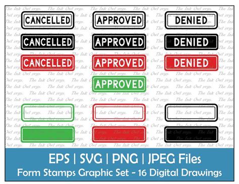 Approved Cancelled And Denied Request Stamp Clipart Set Outline