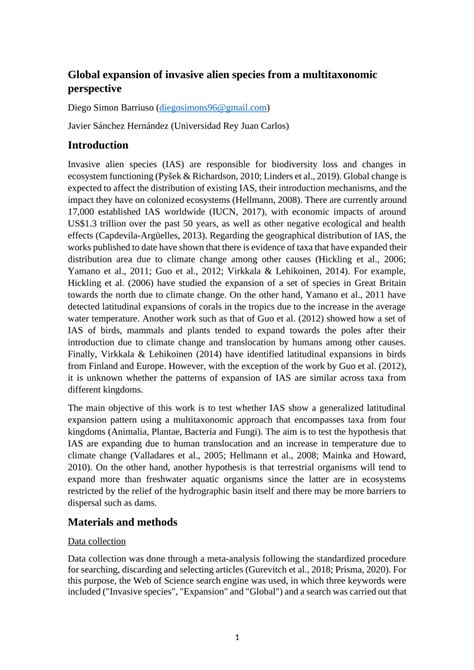 Pdf Global Expansion Of Invasive Alien Species From A Multitaxonomic