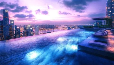Modern Infinity Pool City View Premium Ai Generated Image