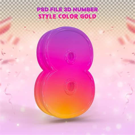 Premium PSD Number 8 3d Render Collection With Style Color Instagram